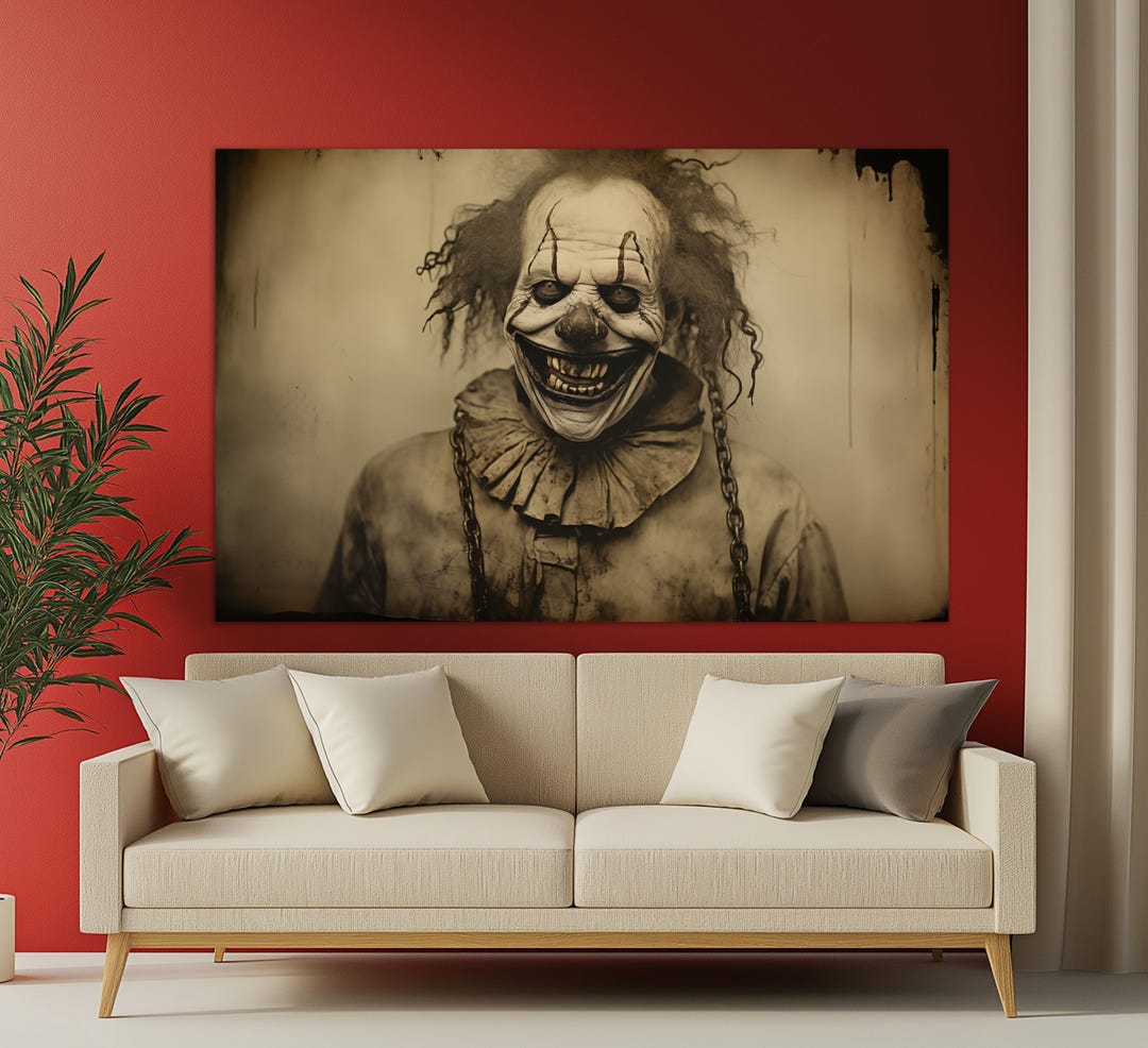 Vintage Evil Clown Painting Canvas Print, Gothic Wall Art, Angry Clown ...
