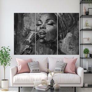 Beautiful African Jazz Singer Oil Painting Canvas Print, Black Woman ...