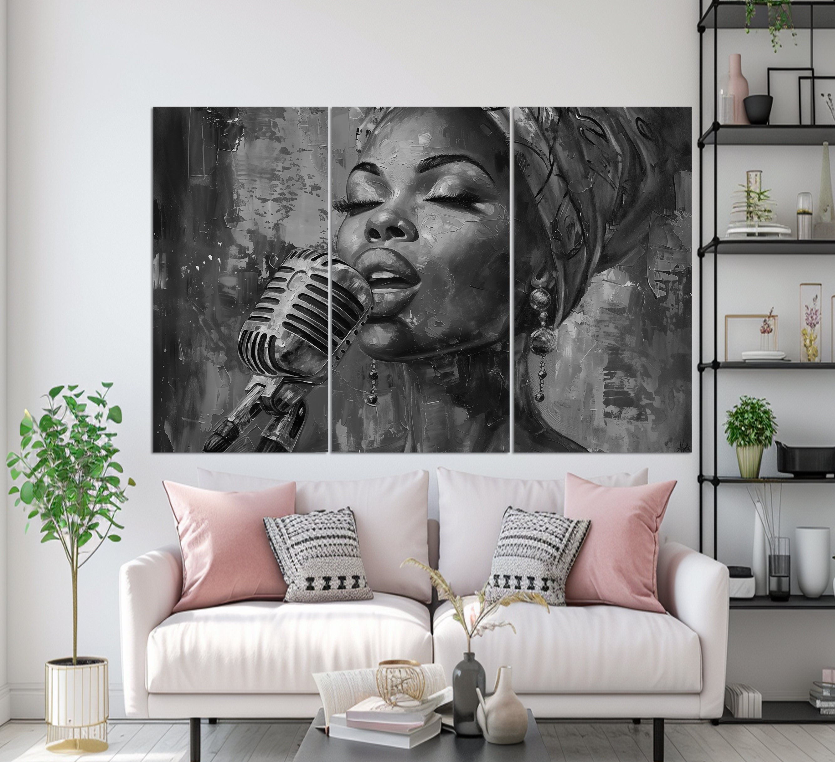 Beautiful African Jazz Singer Oil Painting Canvas Print, Black Woman ...