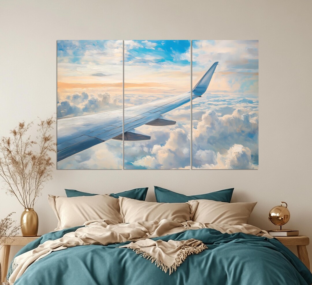 Airplane Wing Canvas Print, Pilot Gift, Sky From Aircraft Window View ...