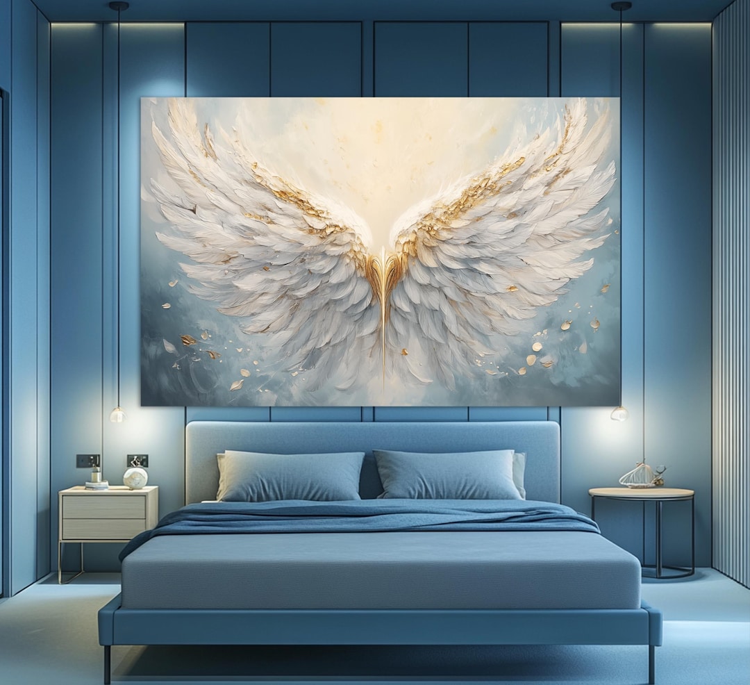 Abstract Angel Wings Canvas Print, White Angel Wings Painting ...
