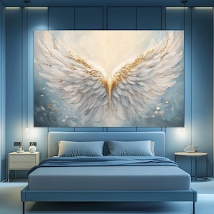 Abstract Angel Wings Canvas Print, White Angel Wings Painting, Religious Wall Art, Angels Wall ...