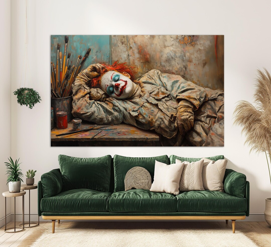 Sleeping Clown Painting Canvas Print, Clowns Wall Art, Circus Canvas ...
