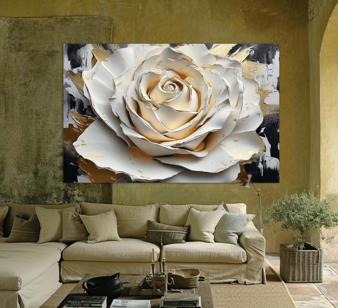 Abstract White Rose Flower Canvas Print, Floral Wall Art, Flowers ...