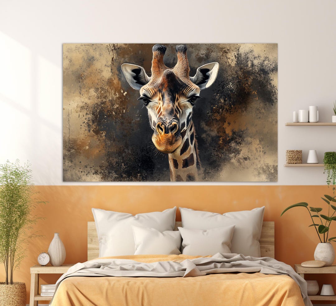 Abstract Giraffe Portrait Painting Canvas Print, Giraffes Wall Art ...