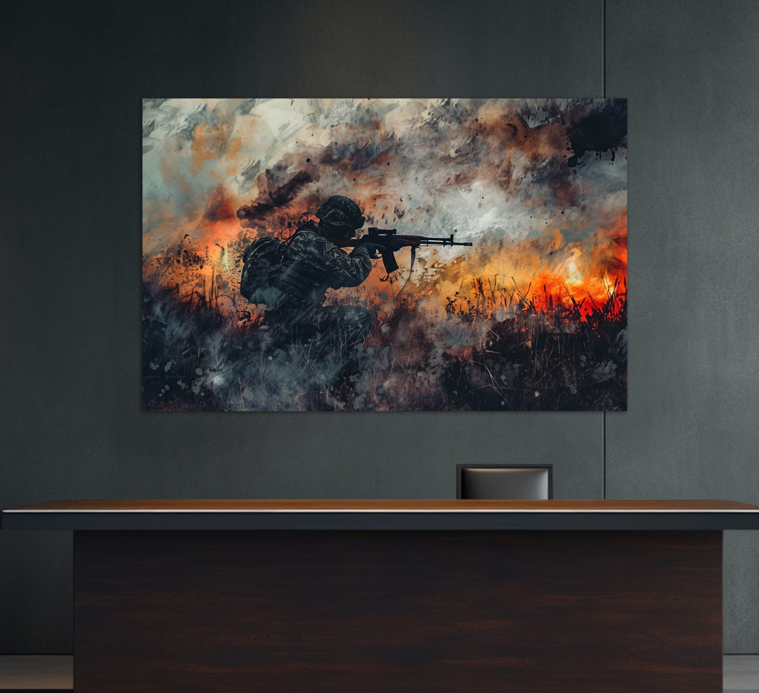 Military Canvas Wall Art, Abstract Soldier Painting, Soldier Canvas ...