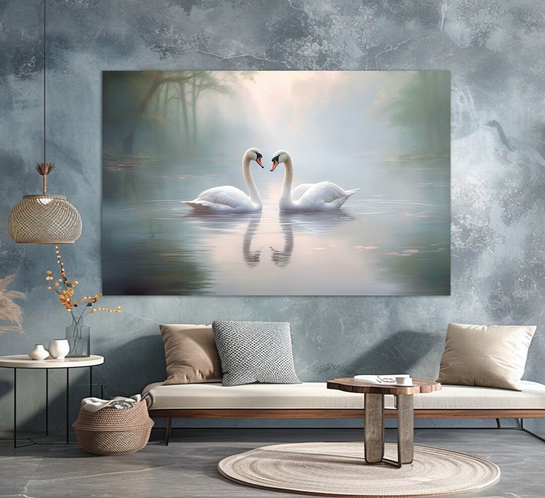 Swans Couple Canvas Print, Love Wall Art, Swans Painting, Wife Gift ...
