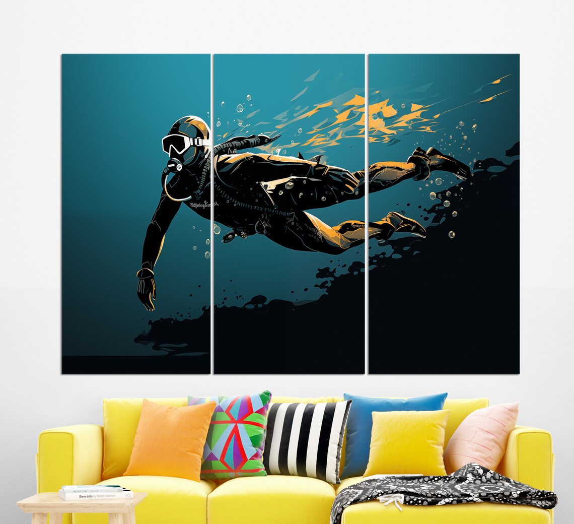 Diving Wall Art, Abstract Scuba Diver Canvas Print, Diver Gift, Diving ...