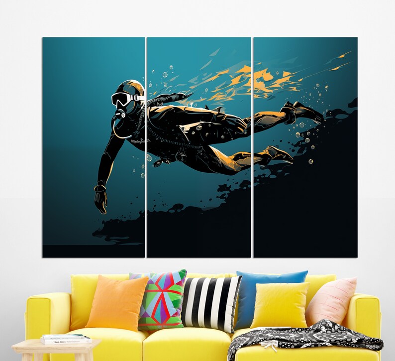 Diving Wall Art, Abstract Scuba Diver Canvas Print, Diver Gift, Diving ...