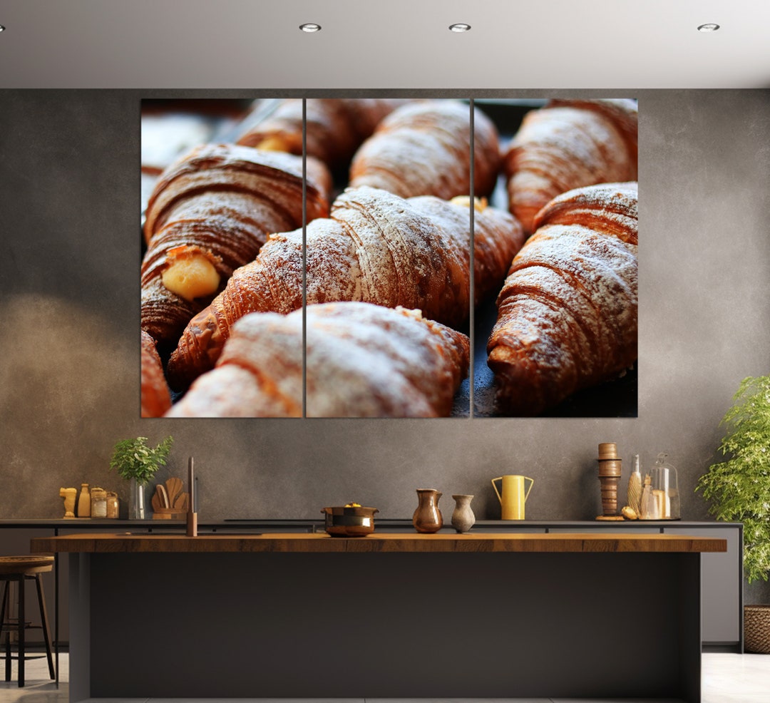Croissant Canvas Print, Food Wall Art, Bread Canvas Art, Kitchen Wall ...