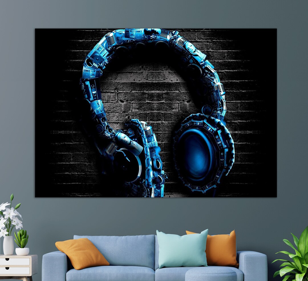 Abstract Music Wall Art, Headphones Canvas Print, Headphones Painting ...