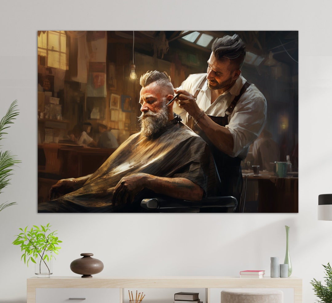 Retro Style Barbershop Painting, Vintage Barbershop Canvas Print ...