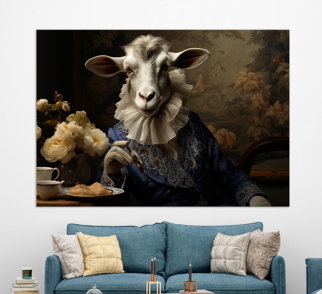 Goat in a Dress Canvas Print, Nanny-goat Painting, Goat Print - Etsy