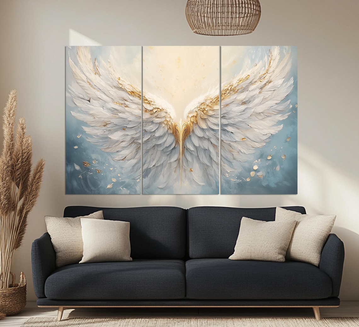 Abstract Angel Wings Canvas Print, White Angel Wings Painting ...