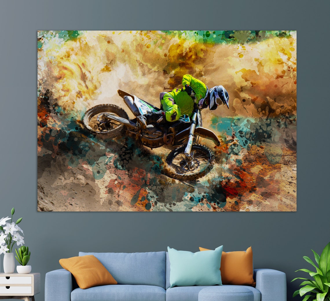 Dirt Bike Canvas Print, Motocross Wall Art, Biker Gift, Extreme Sports ...