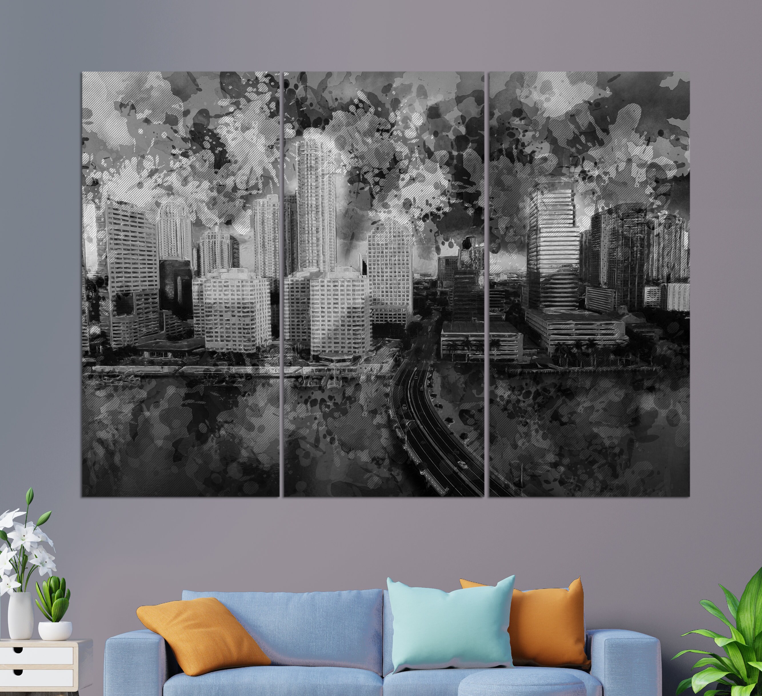 Miami Canvas Print Miami Skyline Abstract Miami Painting - Etsy UK