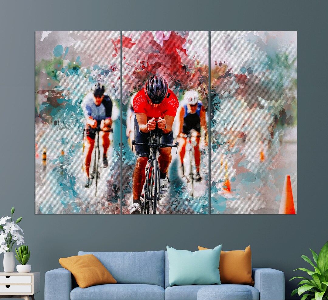 Cycling Canvas Print, Cycling Wall Art, Abstract Cycling Painting ...