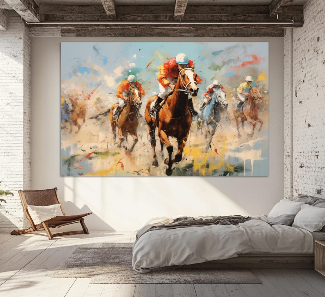 Horse Racing Wall Art, Kentucky Derby Abstract Painting, Horse Racing ...