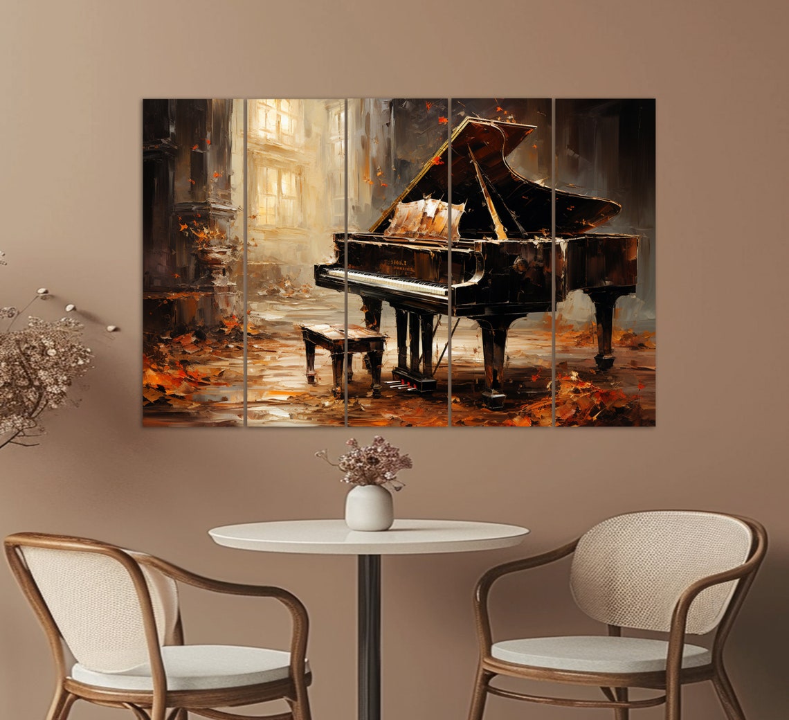 Vintage Grand Piano Oil Painting PRINTED on Canvas, Piano Wall Art ...