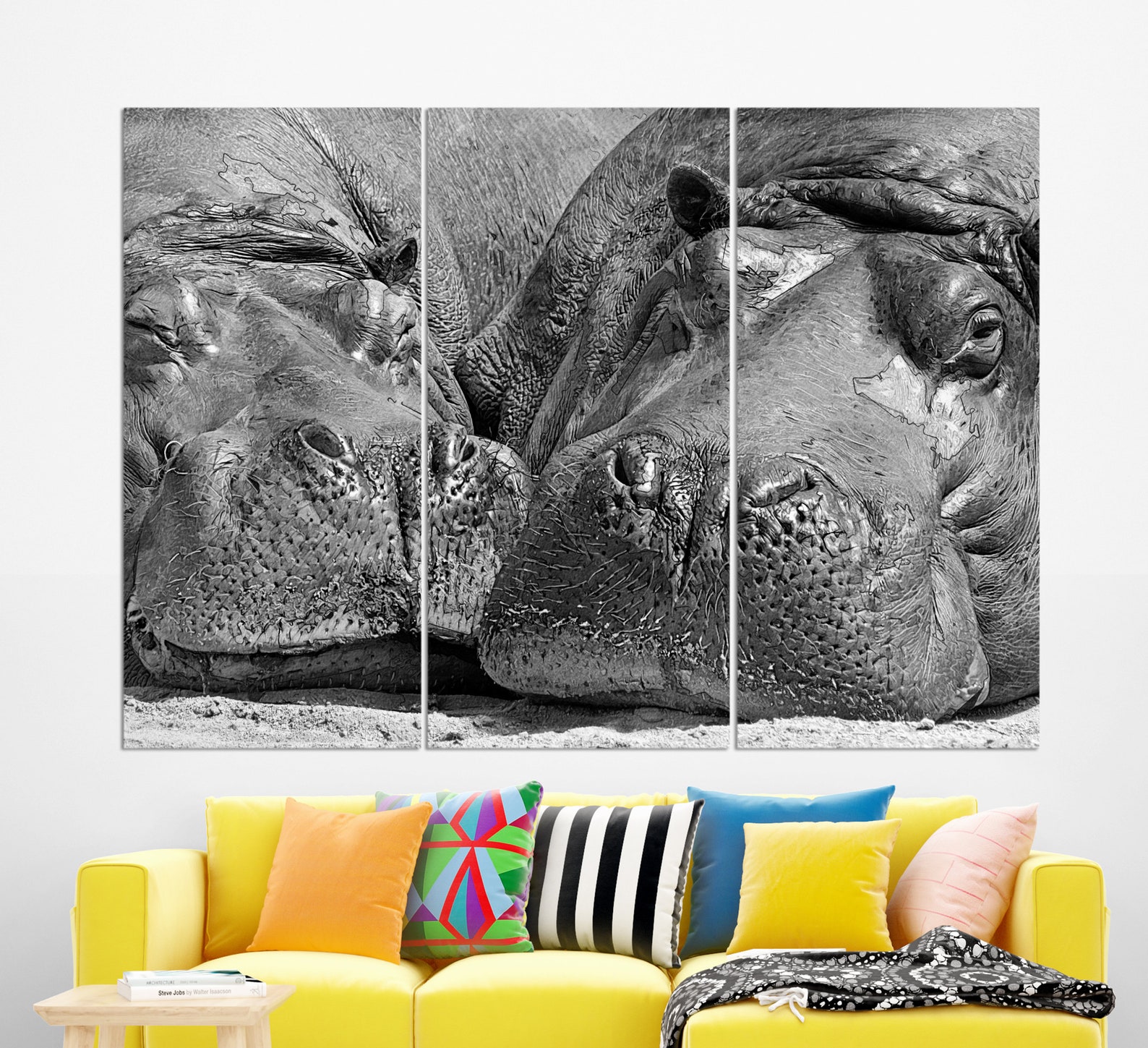 Hippo Family Canvas Print Hippopotamus Painting Hippo Wall - Etsy UK