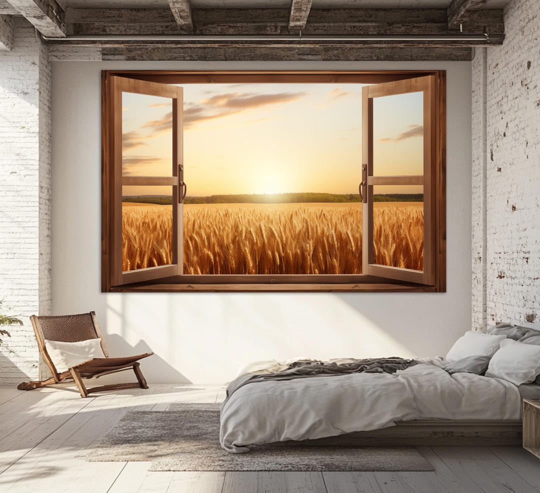 Window to Wheat Field Canvas Print, Lavender Field Wall Art, Faux ...