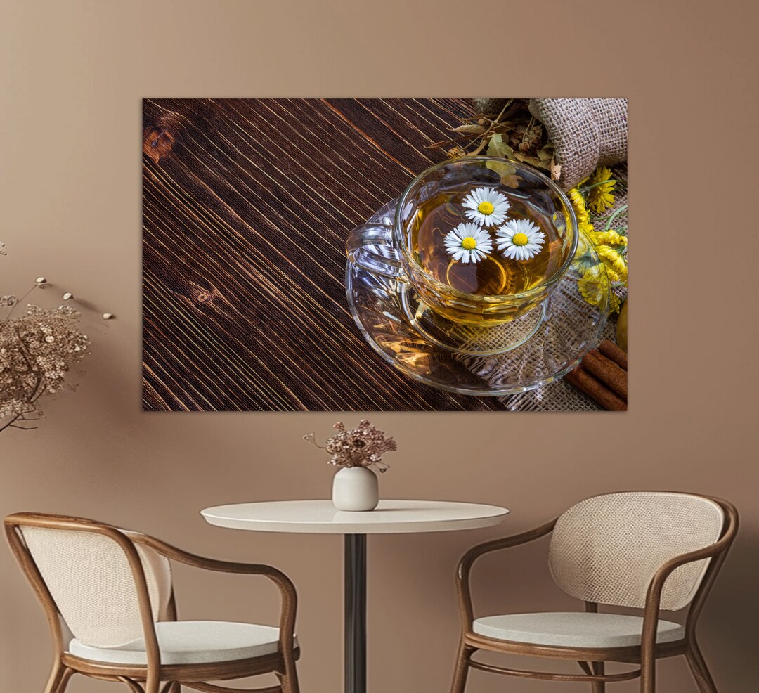 Tea Wall Art, Modern Kitchen Wall Decor, Chamomile Tea Cup Canvas Print ...