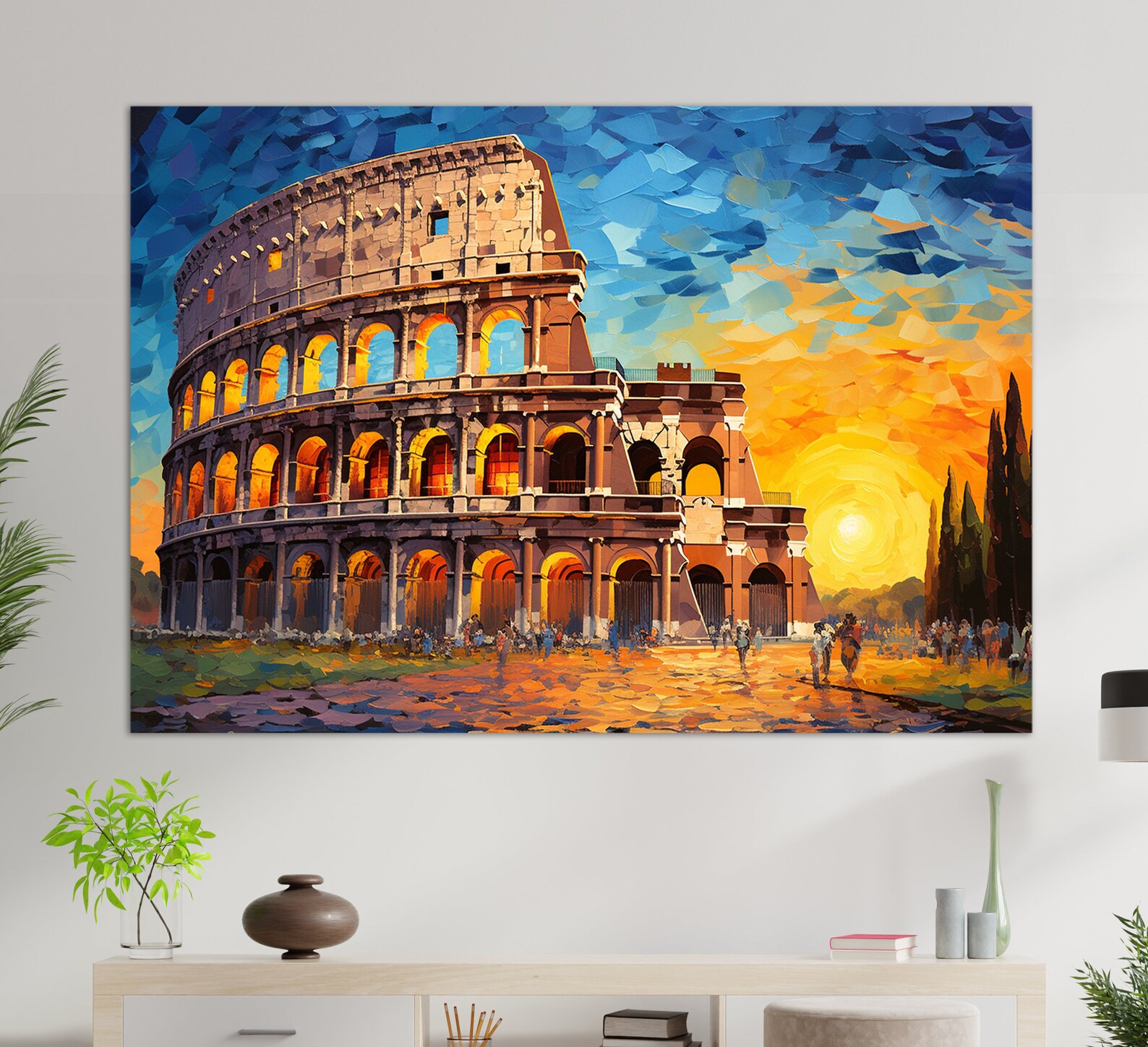 Colosseum Canvas Print, Van Gogh Style Colosseum Painting, Italian Wall ...