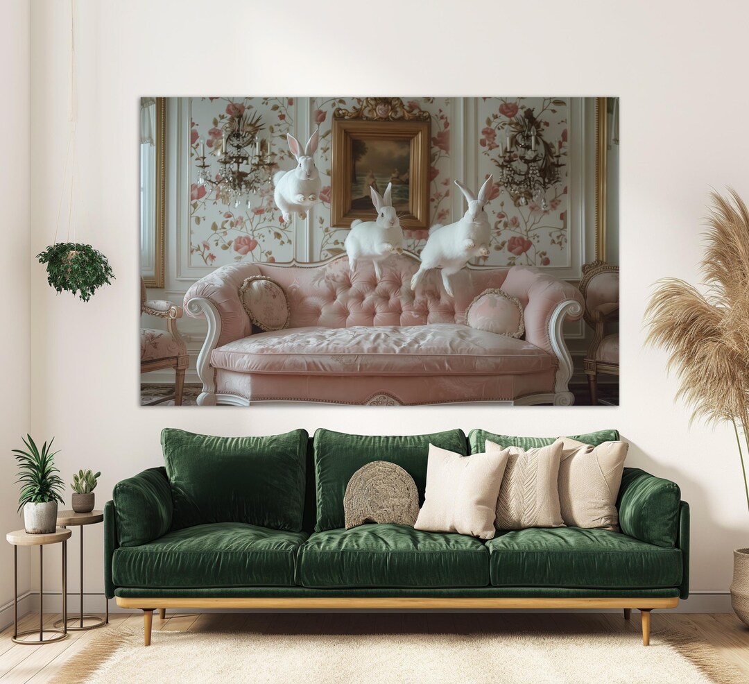 Cute Rabbits Jumping on the Sofa Canvas Print, Rabbits Wall Art, Nursery Wall Decor, Cute Kids ...