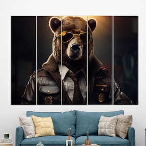 Abstract Police Wall Art, Bear Police Officer Canvas Print, Abstract ...