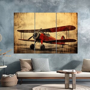Vintage Biplane Canvas Print, Retro Airplane Painting, Aircraft Wall ...