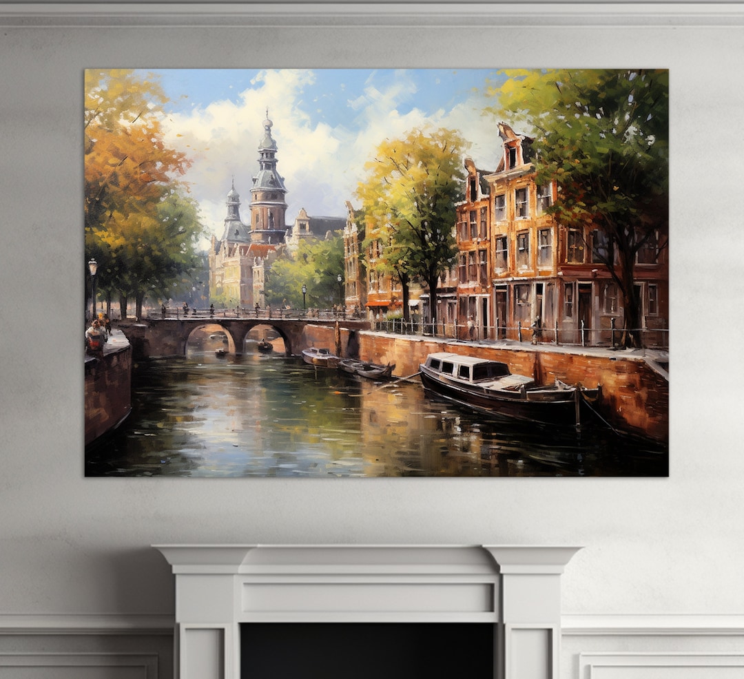 Amsterdam Oil Painting, Amsterdam Canvas Print, Amsterdam Wall Art ...