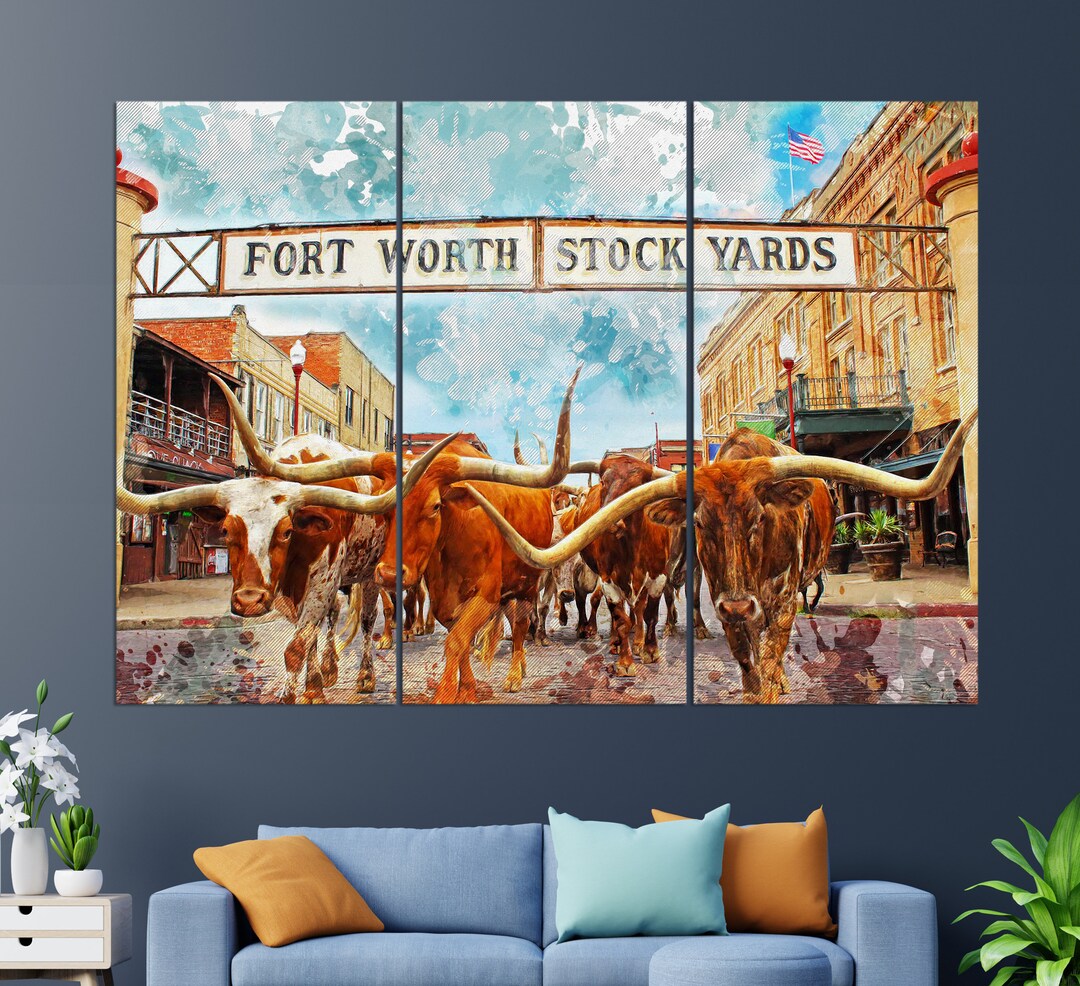 Fort Worth Stockyards Canvas Print, Abstract Fort Worth Painting, Fort ...