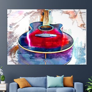 Abstract Guitar Wall Art, Acoustic Guitar Canvas Print, Guitar Painting ...