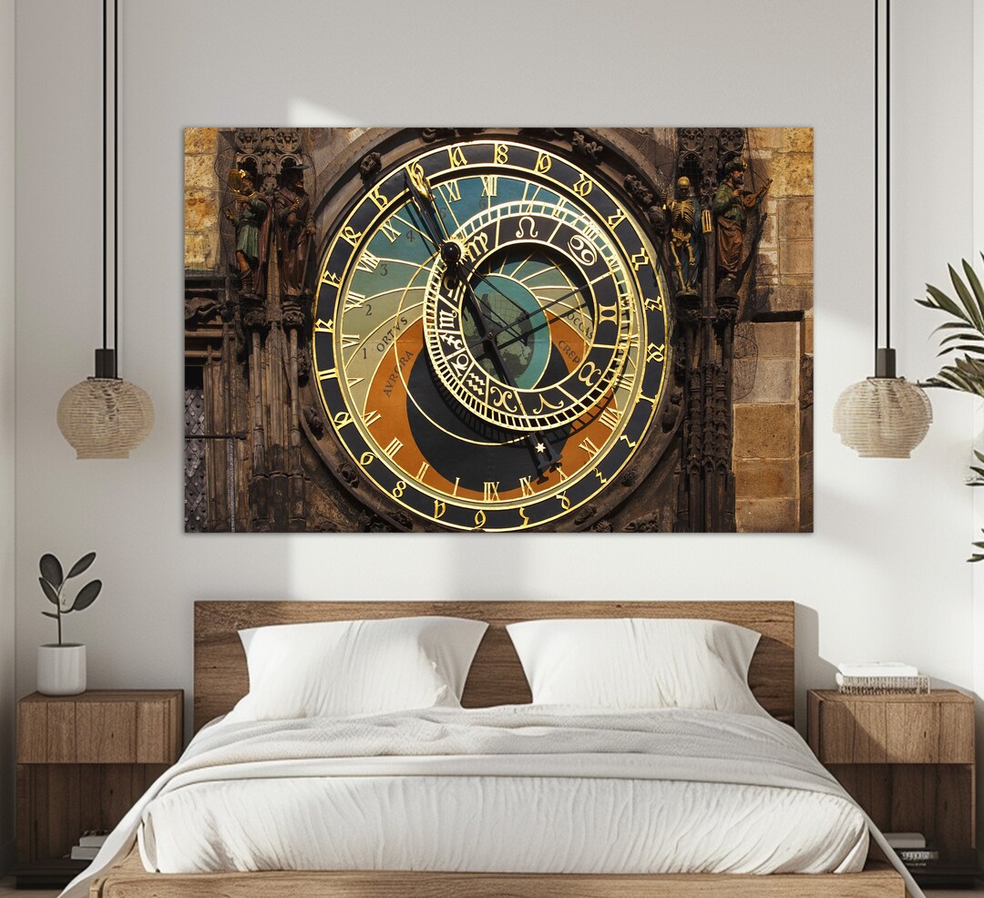 Prague Astronomical Clock Abstract Canvas Print, Prague Clock Painting ...