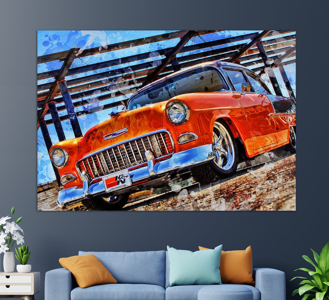 1955 Chevy Bel Air Hot Rod Canvas Print, Retro Chevrolet Painting ...