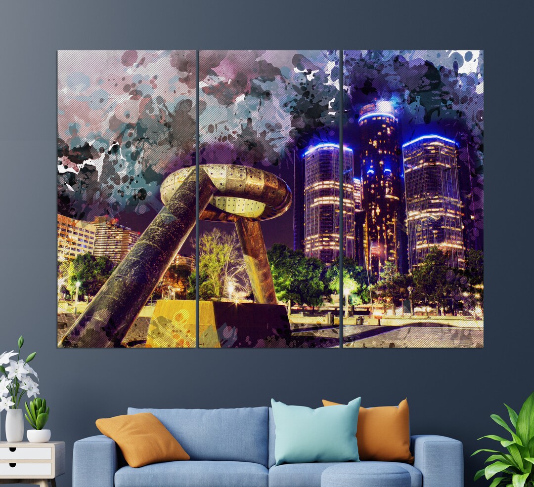 Abstract Detroit Canvas Print, Detroit Skyline, Detroit Painting ...