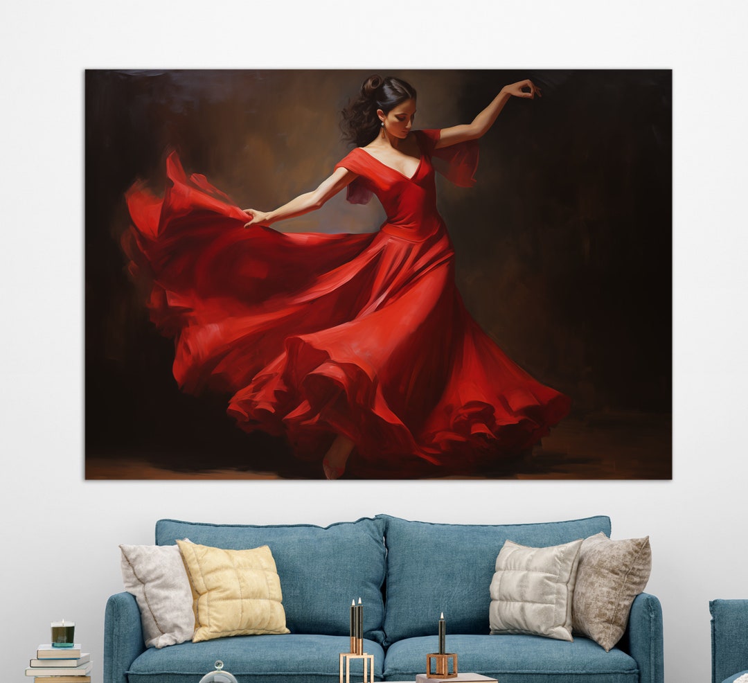Impression sur toile peinture danse, art mural danse, robe rouge ...