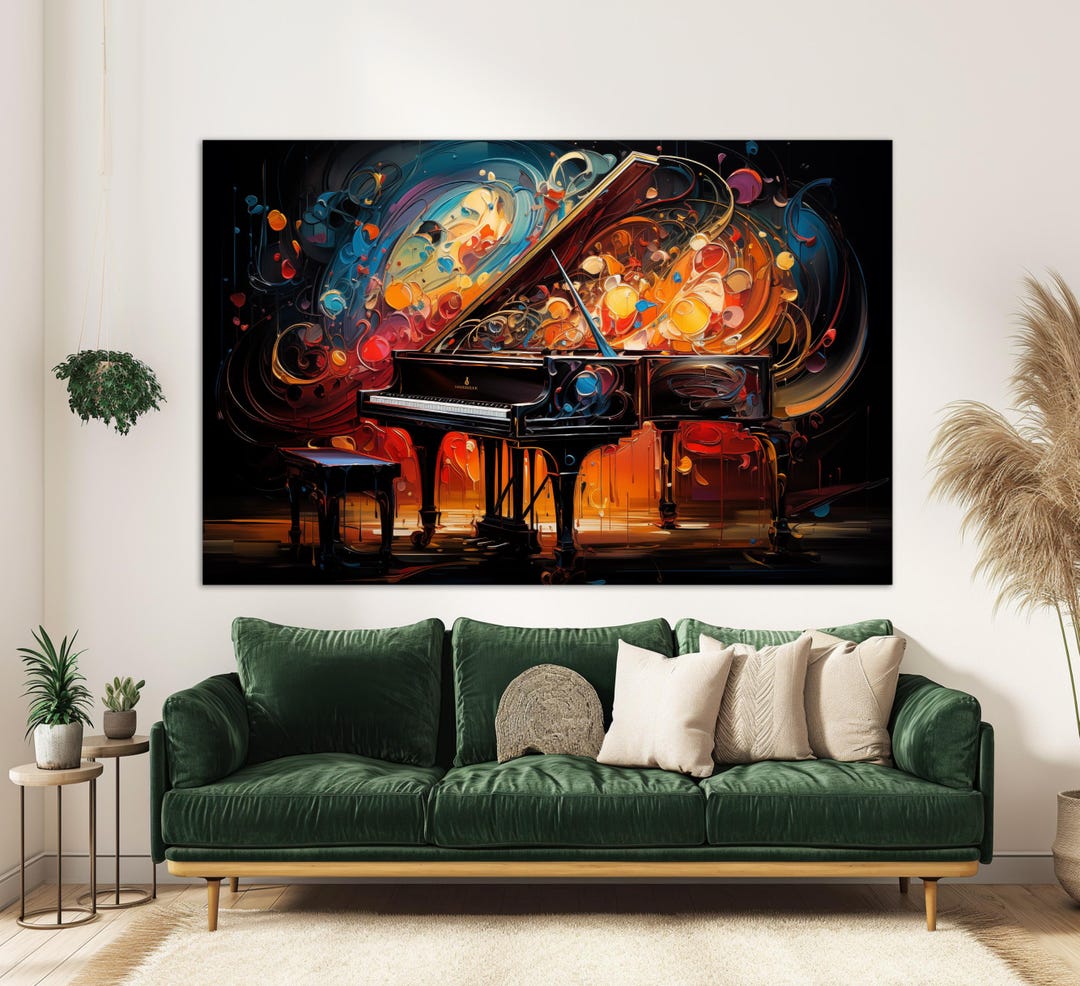 Impression abstraite sur toile piano à queue, art mural piano, peinture ...
