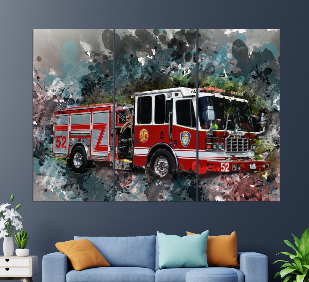 Firefighter Gift, Fire Truck Canvas Print, Firefighters Wall Art ...