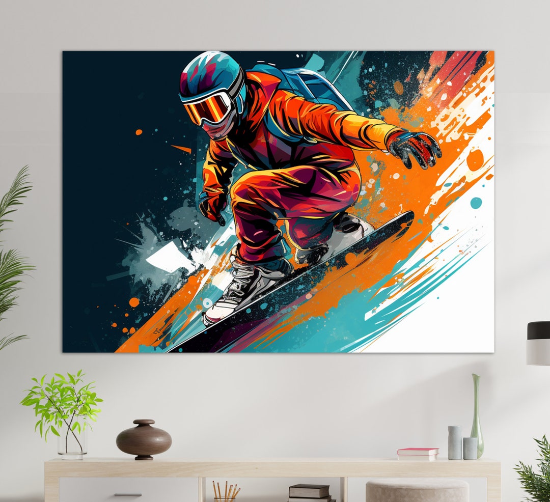 Abstract Snowboarding Wall Art, Snowboarder Pop Art Style Canvas Print ...