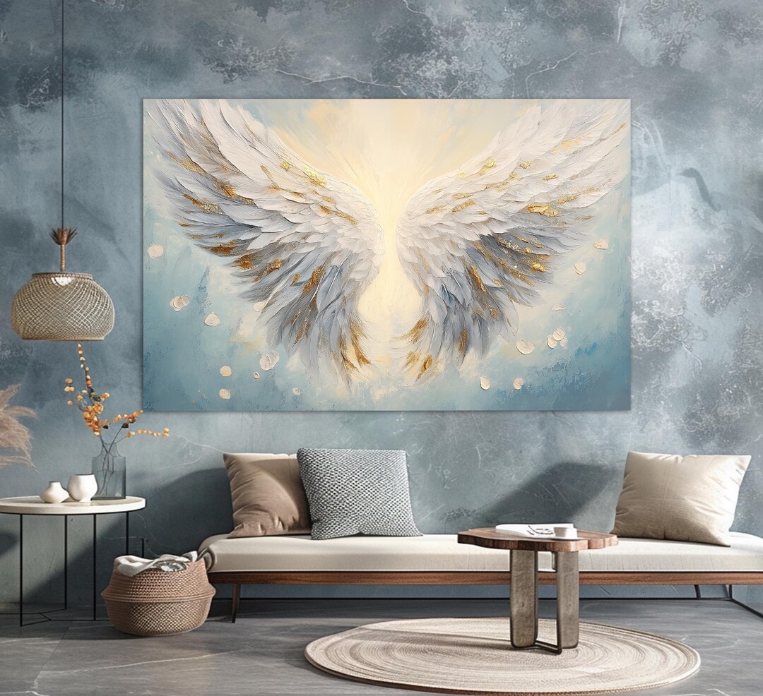 Angel Wings Painting Canvas Print, White Angel Wings Canvas Print, Religious Wall Art, Angels ...