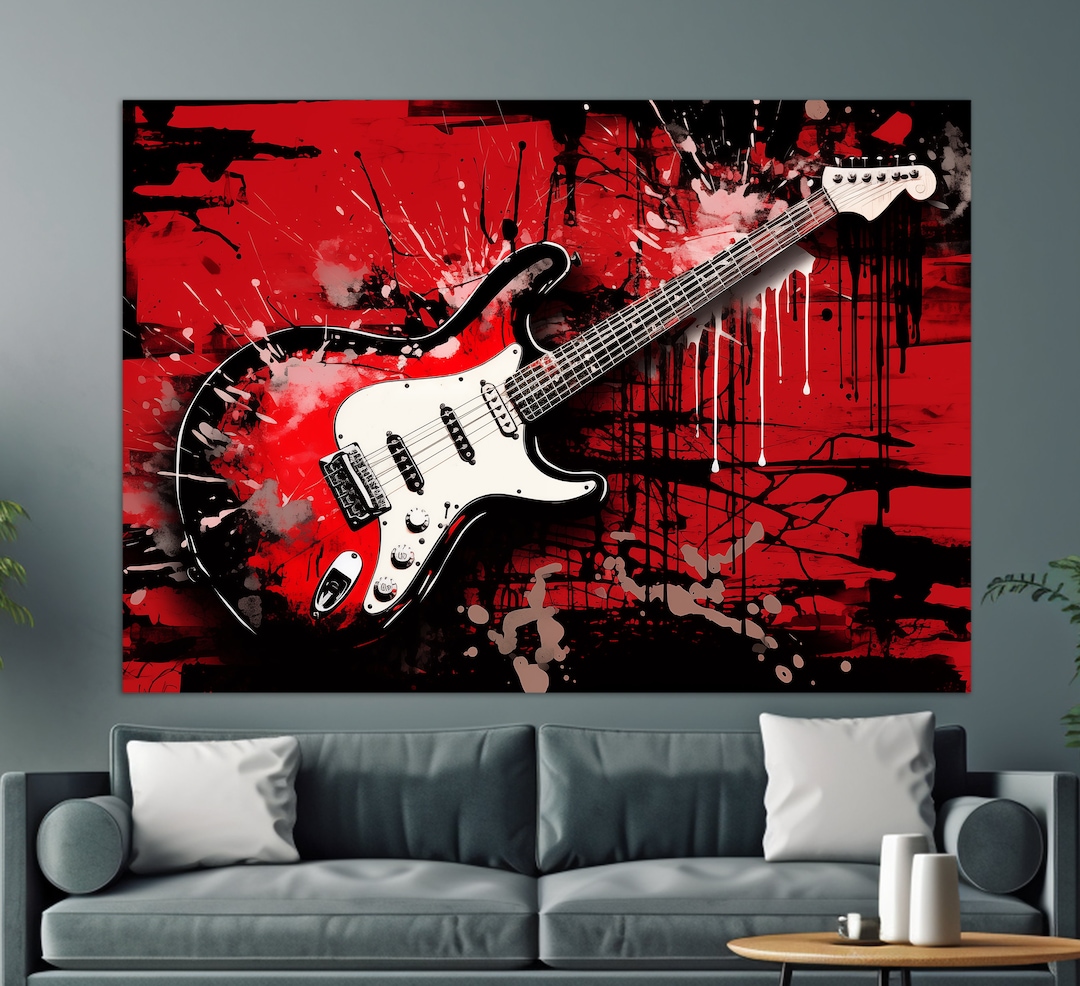 Grunge Guitar Canvas Print, Abstract Guitar Wall Art, Guitar Painting ...