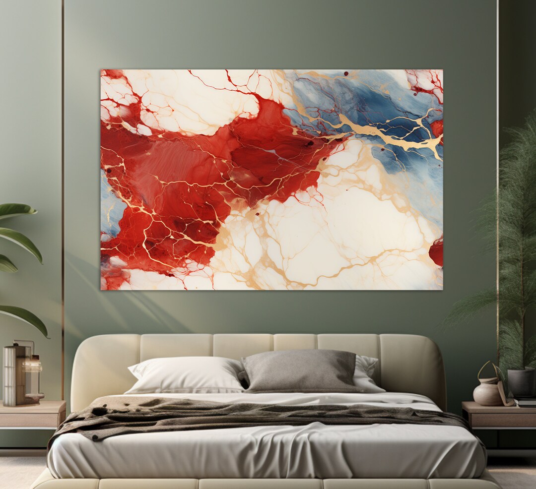 Abstract Red Marble Painting Canvas PRINT, Marble Wall Art, Minimalist ...