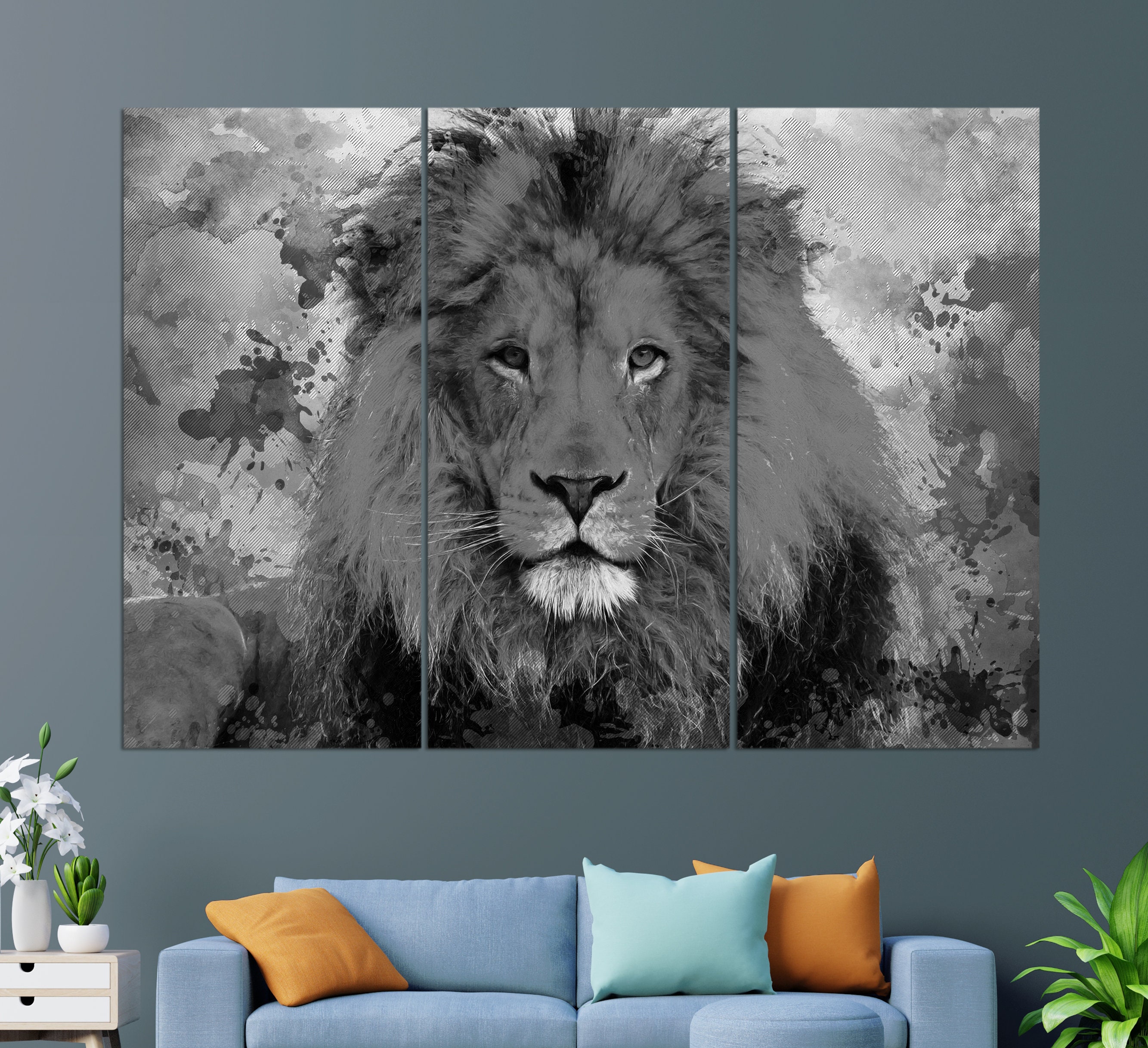 Lion Canvas Art Lion Wall Art Abstract Lion Canvas Print - Etsy