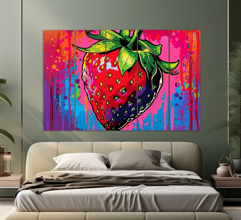Abstract Strawberry Canvas Print, Kitchen Wall Decor, Fruits Wall Art ...
