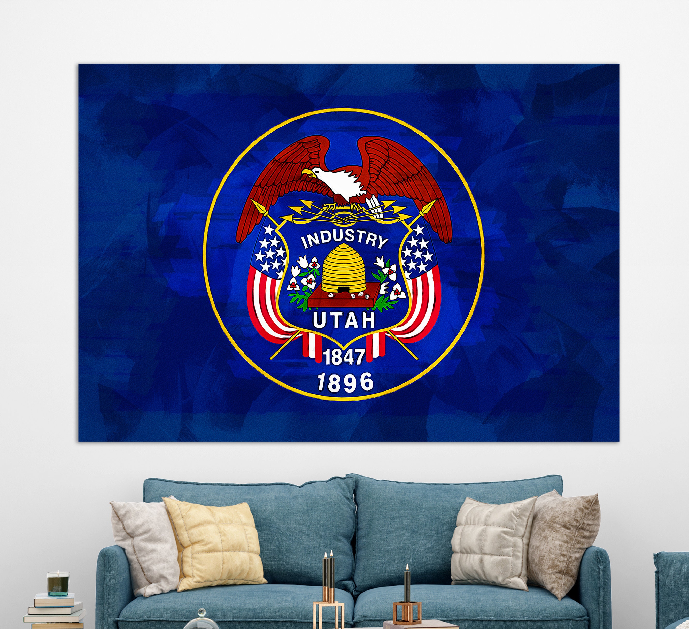 Utah State Flag Canvas Print Utah Flag Painting Utah Wall | Etsy