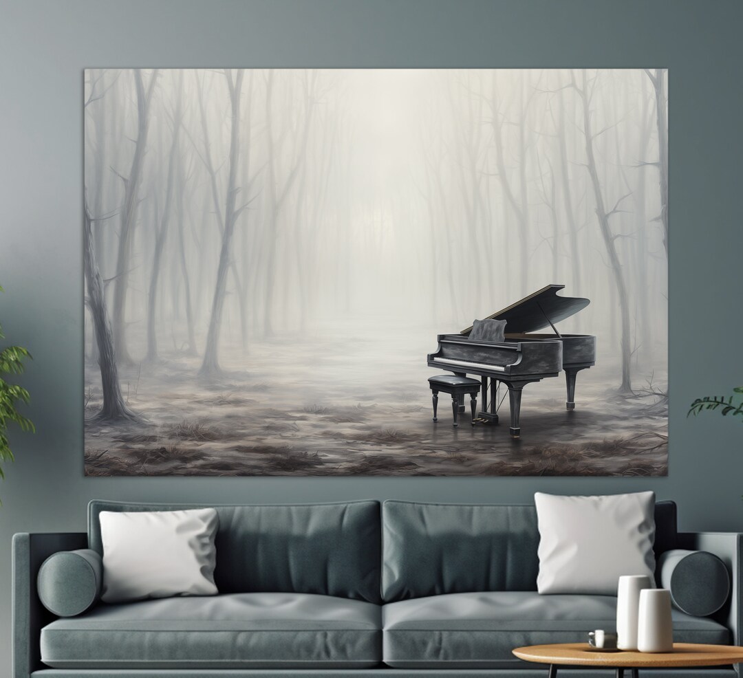 Vintage Grand Piano in Misty Forest Oil Painting PRINTED on Canvas ...