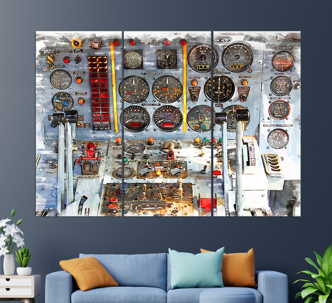 Airplane Cockpit Canvas Print, Aircraft Wall Art, Inside Airplane Print ...