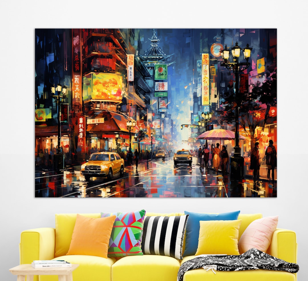 Tokyo Oil Painting Canvas Print, Night Tokyo Wall Art, Japan Canvas Art ...