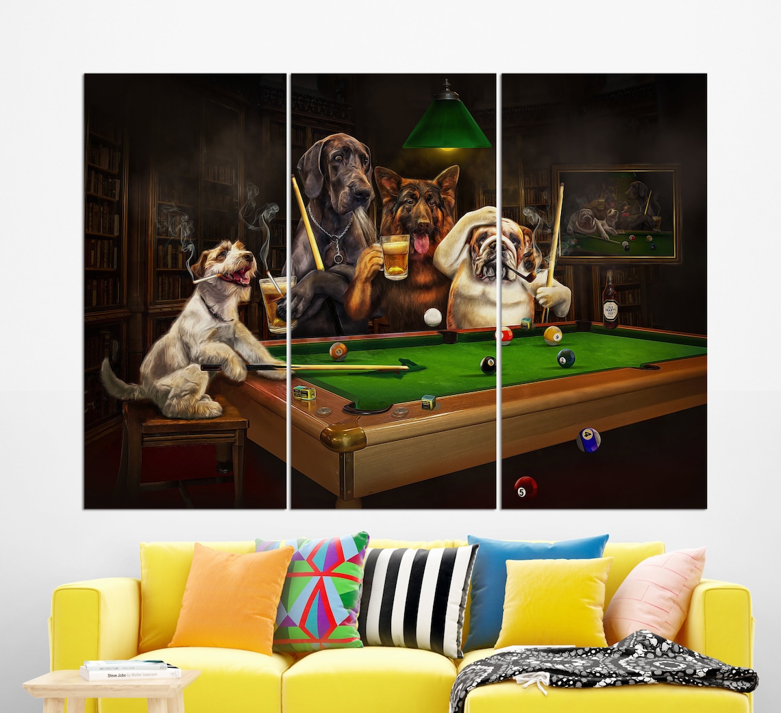 Dogs Playing Billiards Canvas Print Billiard Room Decor - Etsy